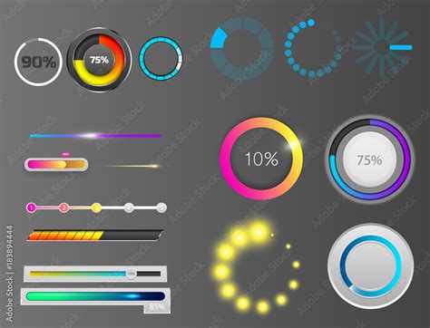 Stockvector Progress Loading Vector Bar Indicators Download Progress Ui