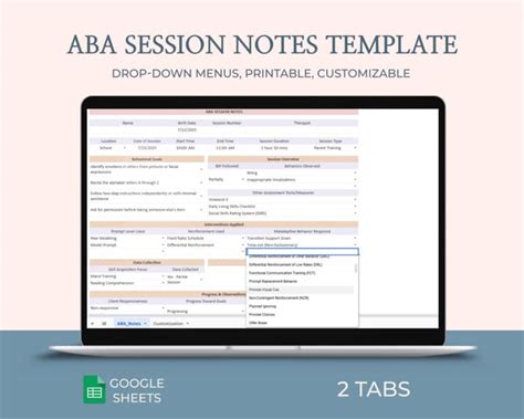 Aba Session Notes Template Bcbas Rbts Applied Behavior Analysis Printable