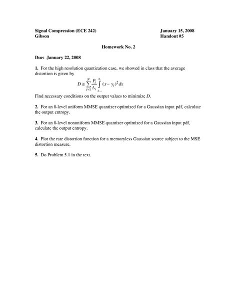 Assignment 2 On Signal Compression Fall 2008 Ece 242 Docsity