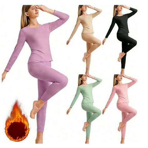 Zquuvou Womens Long Johns Thermal Underwear Set Fleece Silk Blend