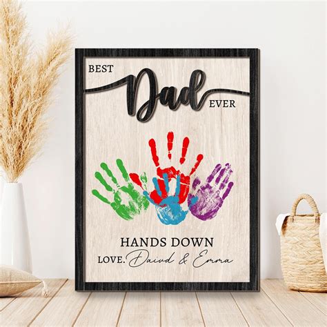 Personalized Hands Down Best Dad Ever 2 Layered Wooden Plaque With