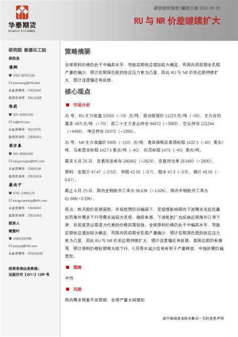 橡胶日报：ru与nr价差继续扩大