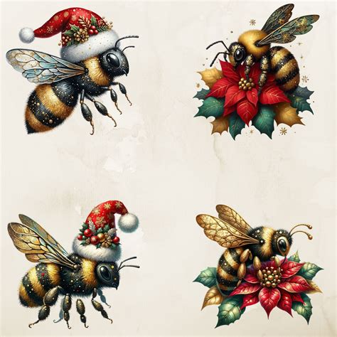 Christmas Bee Clipart Cute Bee Png Clipart Digital Bee Clipart Card