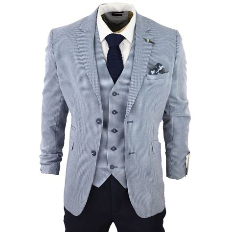Mens 3 Piece Suit Grey Navy Contrasting Classic Summer Tailored Fit Re