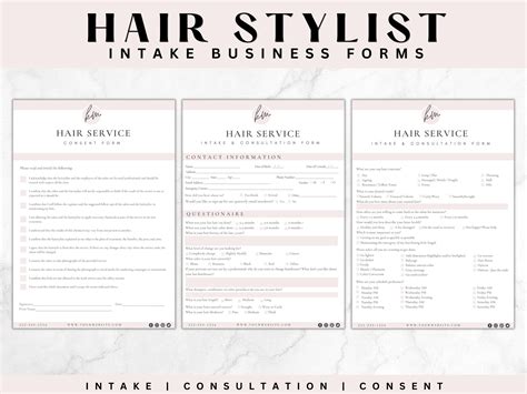 Hair Stylist Intake Form Bundleeditable Hair Consent Templates Hair
