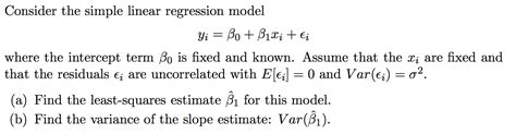 Solved Consider The Simple Linear Regression Model Chegg