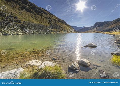 Alpine Lake At Fluela Pass In Graubunden Alps Grisons Switzerland