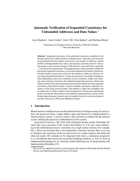 Pdf Automatic Verification Of Sequential Consistency Forunbounded Addresses And Data Values