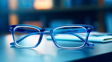 A Photo Of Blue Light Blocking Glasses On A Desk Premium Ai Generated