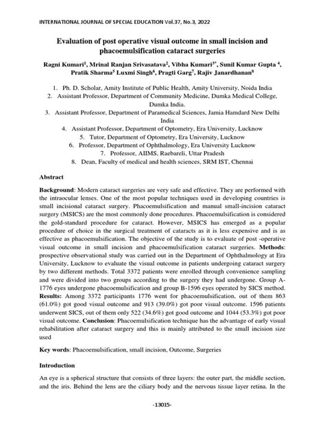 Evaluation Of Post Operative Visual Outcome In Small Incision And Phaco