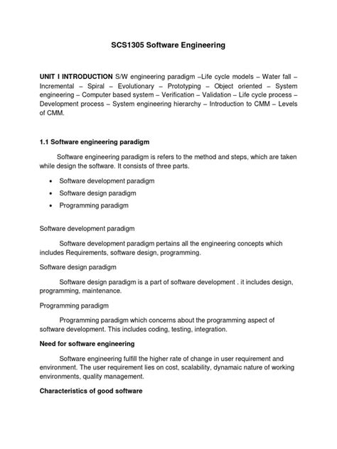 Scs1305 Software Engineering Unit I Introduction Sw Engineering