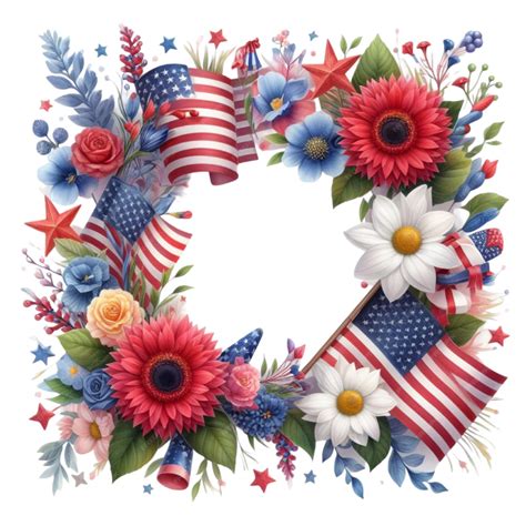 Premium Vector Watercolor Patriotic Floral Frame Clipart