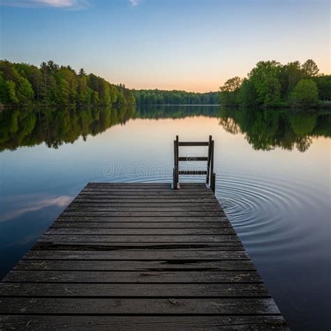Trees Line The Horizon Leaving A Mirrored Effect On The Lake Stock