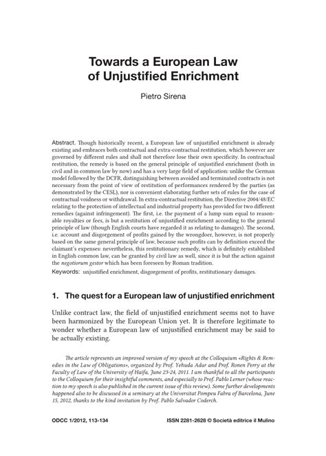 Pdf Towards A European Law Of Unjustified Enrichment