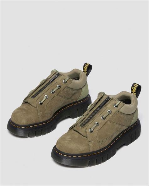 Woodard Tumbled Nubuck Leather Zip Shoes In Muted Olive Dr Martens