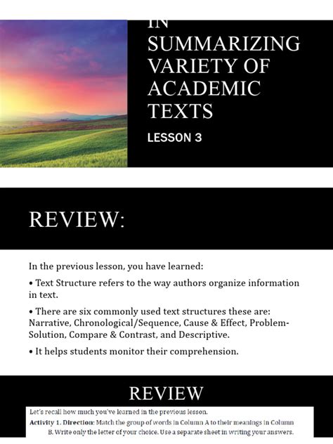 Lesson 3 Techniques In Summarizing Variety Of Academic Texts Pdf Calorie Metabolism