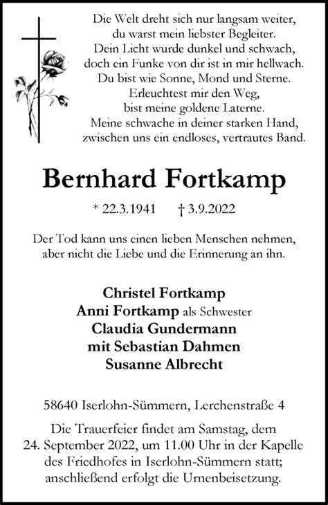 Traueranzeigen Von Bernhard Fortkamp Trauer In Nrwde