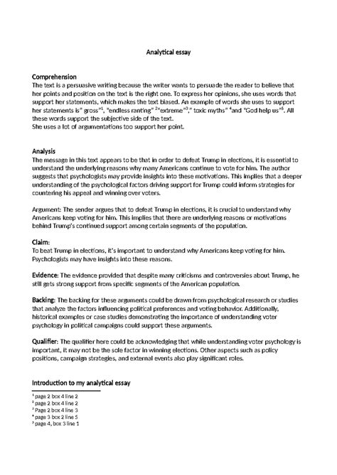 Analytical Essay Analytical Essay Comprehension The Text Is A Persuasive Writing Because The