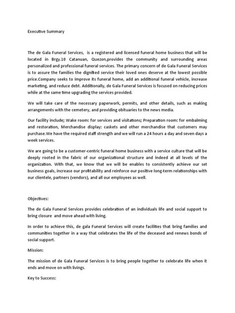 Executive Summary Pdf Funeral Home Funeral
