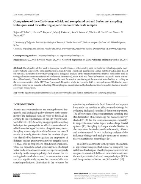 Pdf Comparison Of The Effectiveness Of Kick And Sweep Hand Net And