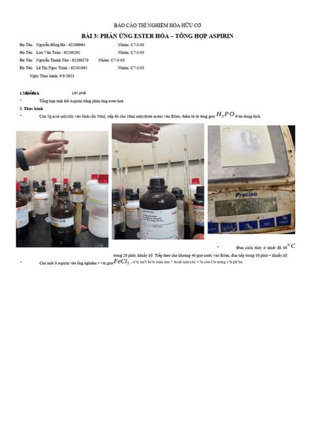 Bài 3 PH N NG Ester Hóa - T NG H P Aspirin | PDF