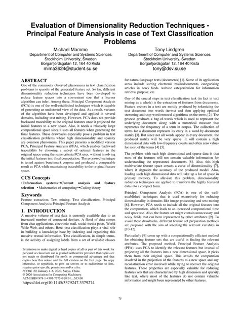 Pdf Evaluation Of Dimensionality Reduction Techniques Principal