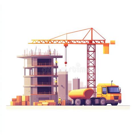 Construction Site Tower Crane Workers Building A High Rise Stock