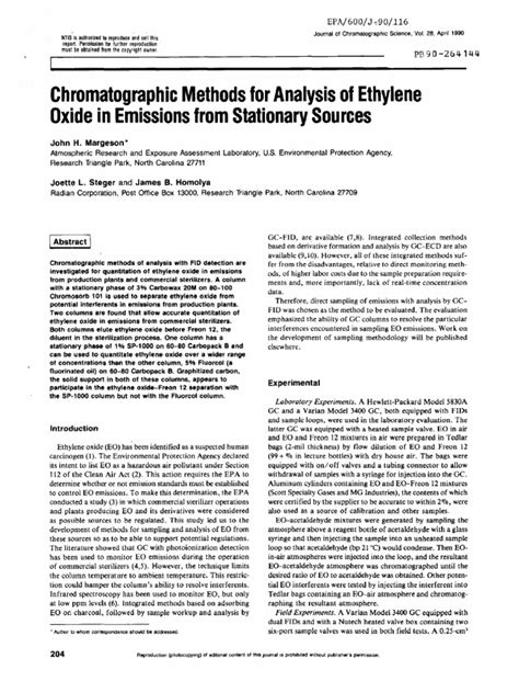 Chromatographic Methods For Analysis Of Ethylene Oxide Pdf Chromatography Gas Chromatography