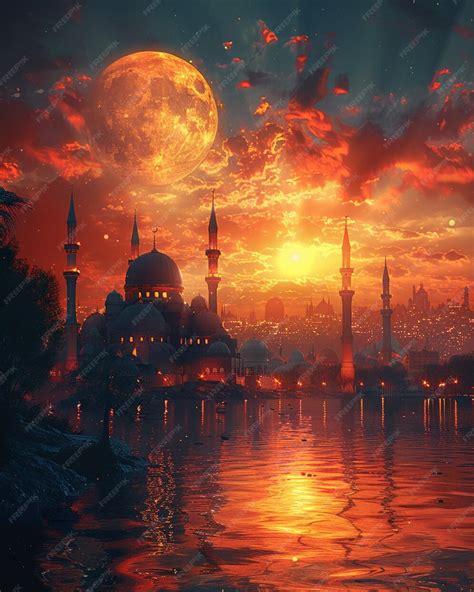 A Serene Depiction Of The First Light Of Eid Morning Premium Ai