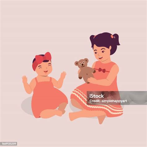 Ilustración De Niña Jugando Con Su Hermanita Y Más Vectores Libres De