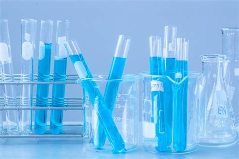 Premium Photo Blue Chemical In Container At Laboratory