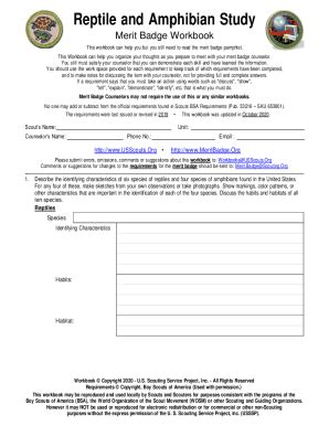 Reptile And Amphibian Study Merit Badge Workbook 2019 2024 Fill