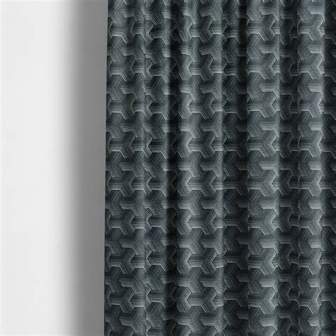 Locked Geometric Pattern Navy Blue Colour Chenille Upholstery Fabric Jo