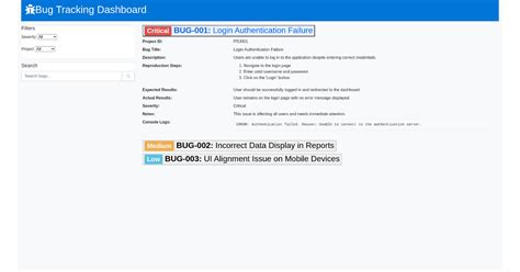 Bug Tracking Dashboard Free Html Bootstrap Component