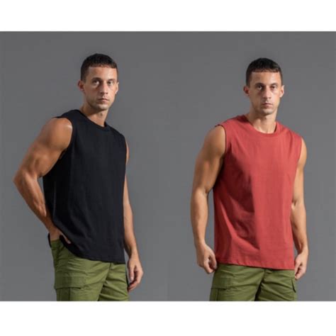 Local Men Soft Cotton Tank Top Singlet Plain Color For Gym Sports