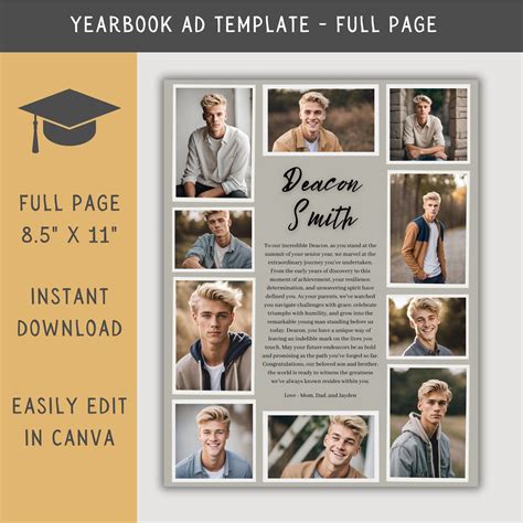 Senior Yearbook Ad Template Full Page Photo Collage Graduation