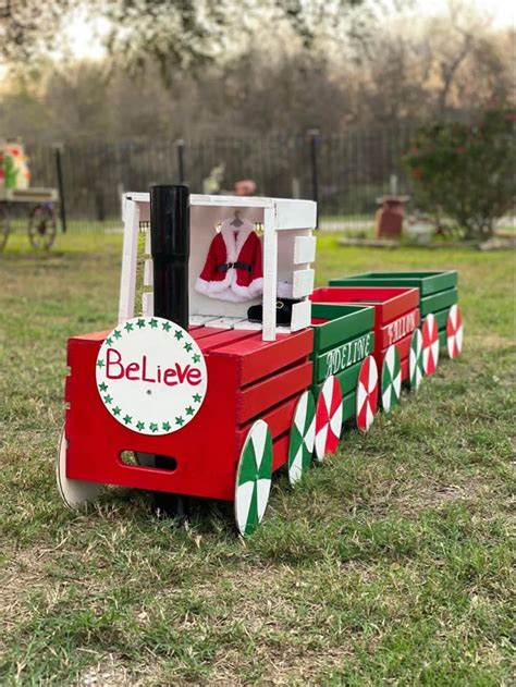 Wooden Box Train Elf Christmas Decorations Holiday Table Decorations