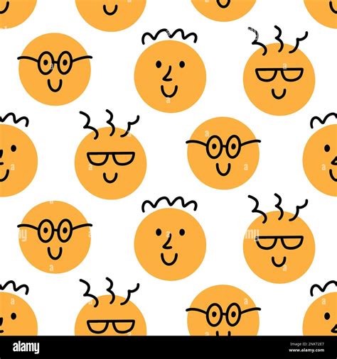 Fun Nerd Emoji Icons Seamless Pattern Emoticon Doodle Faces Repeat