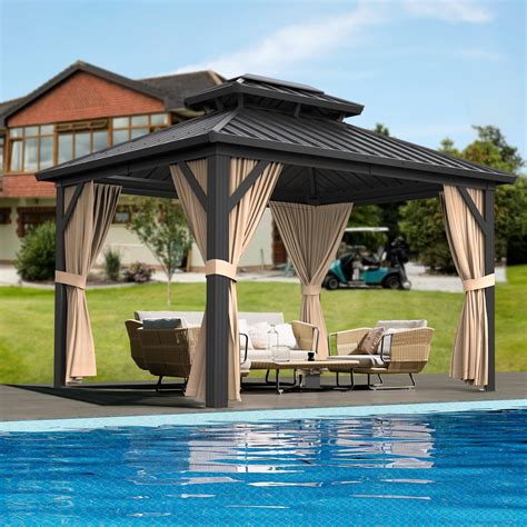Garveelife Hardtop Gazebo 10x12 All Weather Double Metal Roof