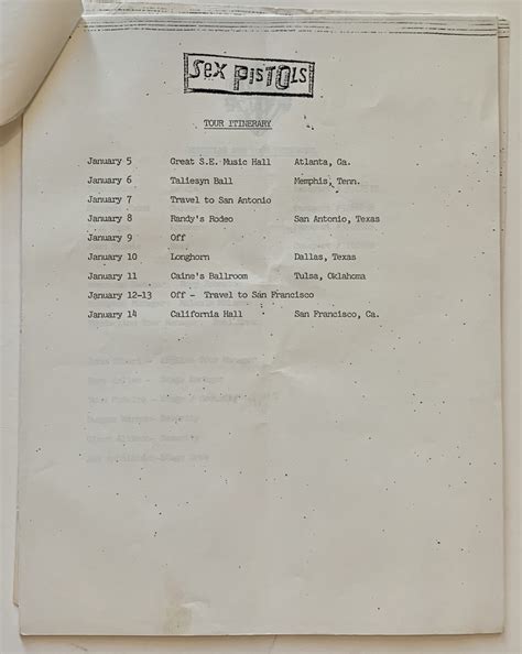 Sex Pistols 1978 Us Tour Itinerary Press Kit Folder And 12 Warner