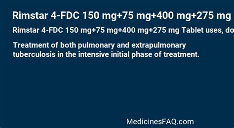 Rimstar 4 Fdc 150 Mg 75 Mg 400 Mg 275 Mg Tablet Uses Dosage Side Effects Food Interaction And Faq