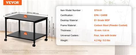 Vevor Printer Stand Under Desk 2 Tier Printer Stand Printer Cart With