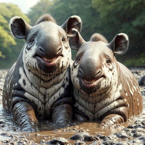 Download Tapirs Mud Bath Playing Royalty Free Stock Illustration