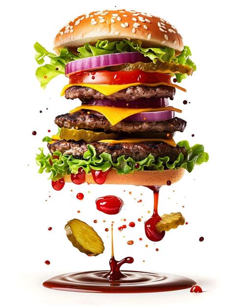 Gourmet Burger Exploded View With Floating Layers And Ingredients For