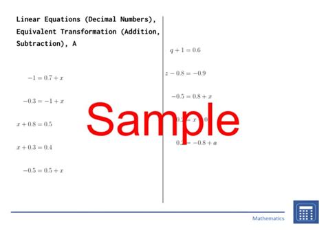 Linear Equations Decimals Equivalent Transformation Printable