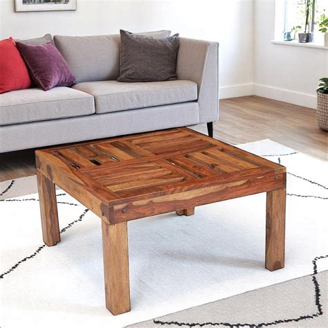Sydney Sheesham Wood Contemporary Square Coffee Table In Natural Teak