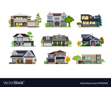 Set House Flat Design Style Royalty Free Vector Image
