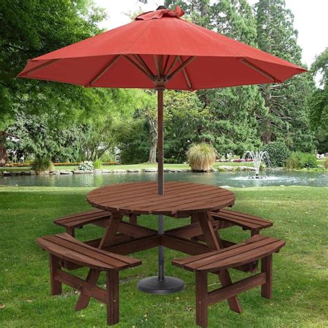 8 Person Wooden Picnic Table Outdoor Camping Dining Table With Seat