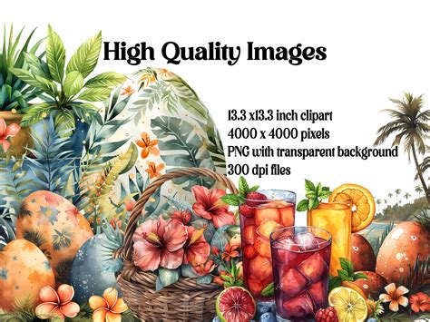 Tropical Easter Clipart Bundle 41 Watercolor Easter Pngs Digital