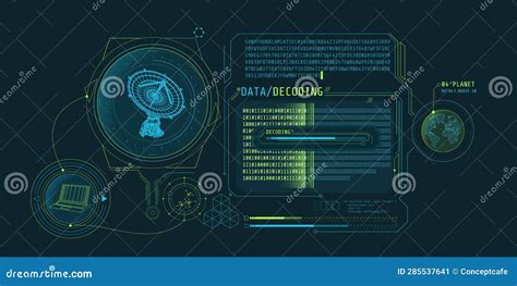 Interface Screen For Decoding Radio Telescope Data Stock Vector